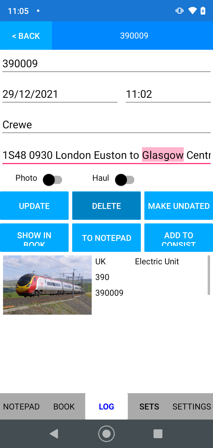 Realtime Trains - SpotLog